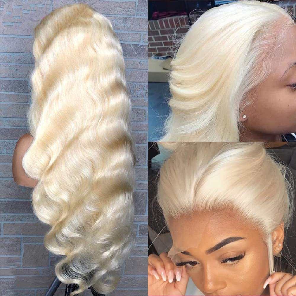 613 Lace Front Wig Human Hair 13x4 HD Body Wave Blonde Lace Front Wigs Human Hair Pre Plucked with Baby Hair 613 Frontal Wig 150% Density Brazilian Virgin Hair for Women 22 Inch