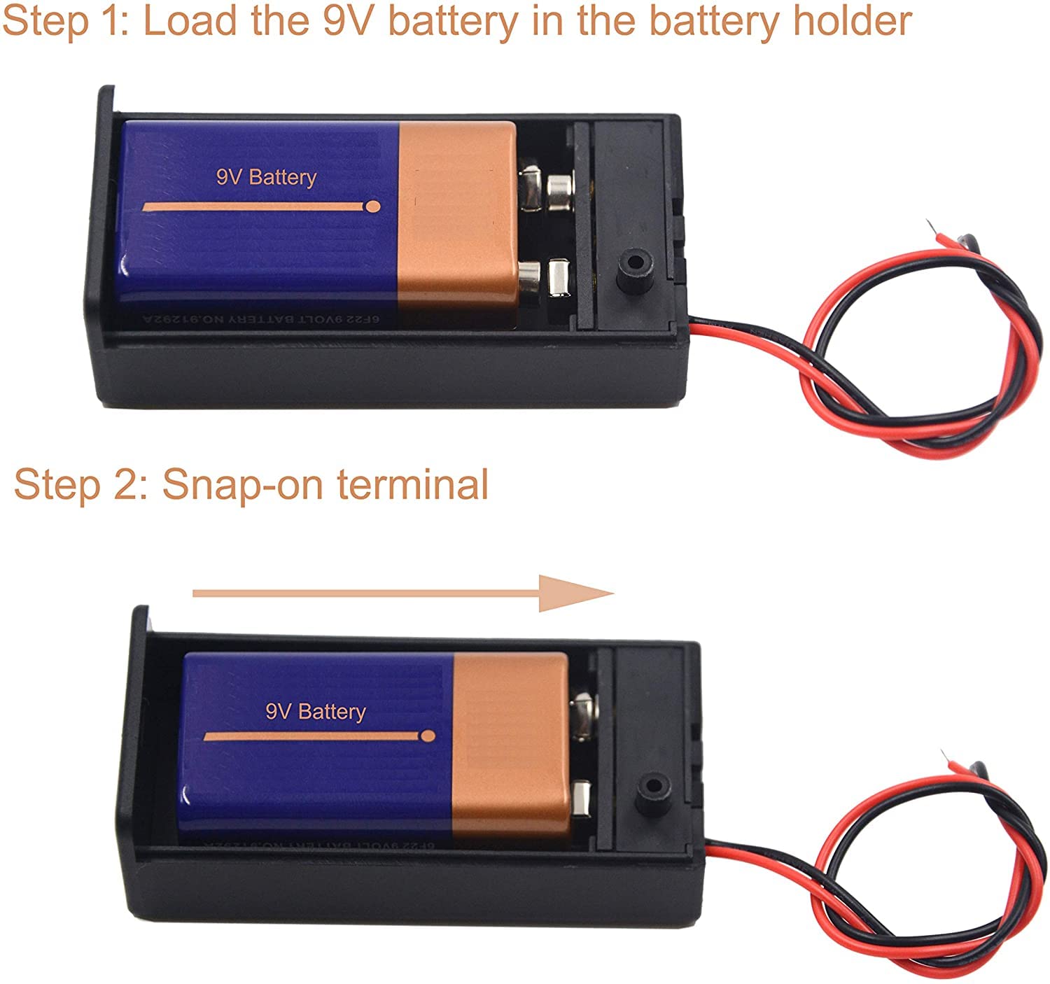 LampVPath (Pack of 2 9v Battery Holder, 9 Volt Battery Holder with Switch, 9v Battery Case with Switch