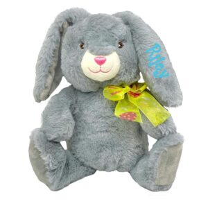 Personalized Gray Easter Bunny - Easter Egg Bow Plush Stuffed Animal Keepsake with Custom Name