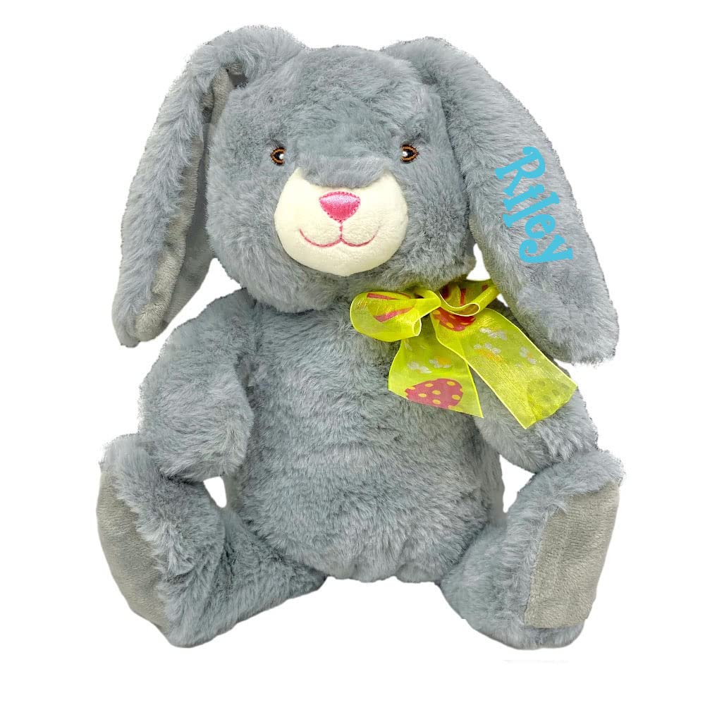 Personalized Gray Easter Bunny - Easter Egg Bow Plush Stuffed Animal Keepsake with Custom Name