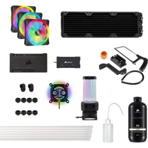 corsair hydro x series icue xh305i rgb pro custom cooling kit (hardline cpu cooling loop, cpu water block, d5 pump/reservoir combo, radiator, 3x rgb fans, icue software control) black