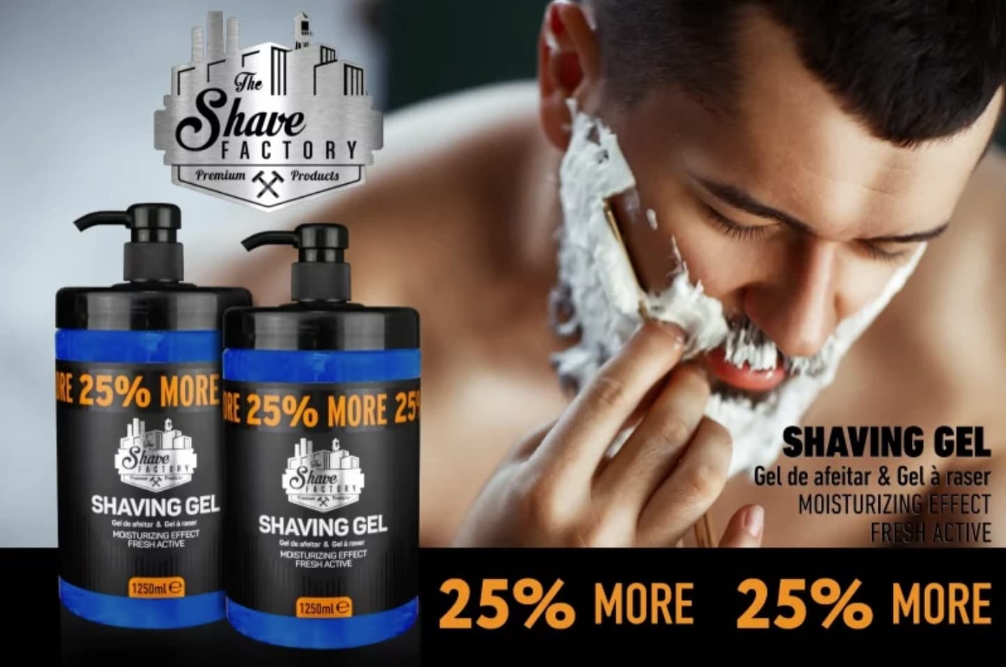 The Shave Factory - Shaving Gel | Non-Irritating | Precise shave on face and body | Shaving gel for men | Moisturizes the skin | 1250ml (42.25fl oz.) (Sapphire Blue)