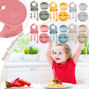 HOTBEST Set of 6 Baby Feeding Set, Silicone Baby Tableware Set, Food Grade Infant Dinnerware Set, BPA Free Baby Led Weaning Supplies, Non-Slip Self Feeding Utensils for Toddlers Infant Kids (Beige)