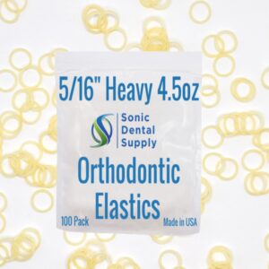 5/16 Inch Orthodontic Elastic Rubber Bands - 100 Pack - Natural Latex, Heavy 4.5 Ounce Small Rubberbands, Braces, Dreadlocks Hair Braids, Tooth Gap, Packaging, Crafts - Sonic Dental - Made in USA