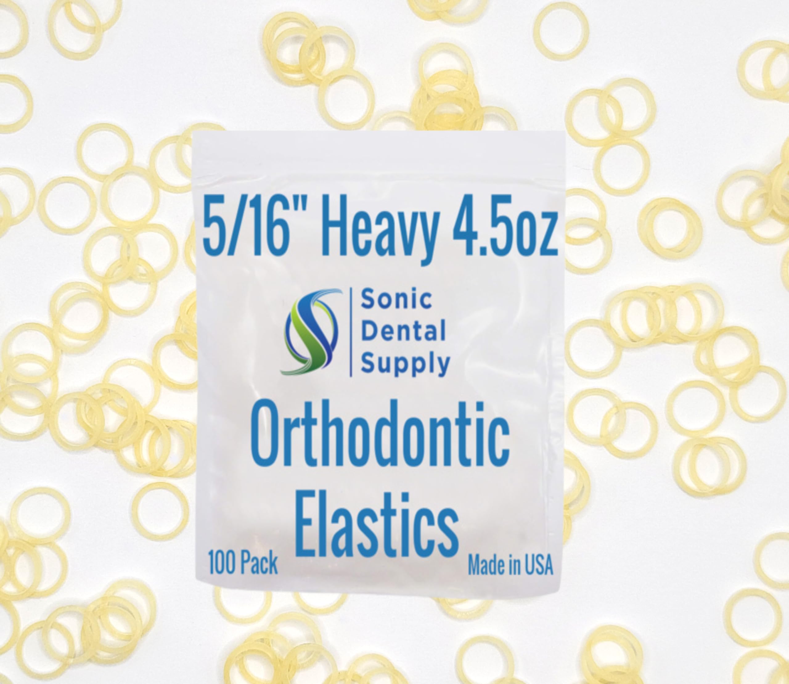 5/16 Inch Orthodontic Elastic Rubber Bands - 100 Pack - Natural Latex, Heavy 4.5 Ounce Small Rubberbands, Braces, Dreadlocks Hair Braids, Tooth Gap, Packaging, Crafts - Sonic Dental - Made in USA