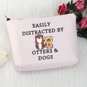 MNIGIU Otter Gift Dog Lover Makeup Bag Easily Distracted by Otters and Dogs Zipper Pouch Bag Gift (ottter dog bag)