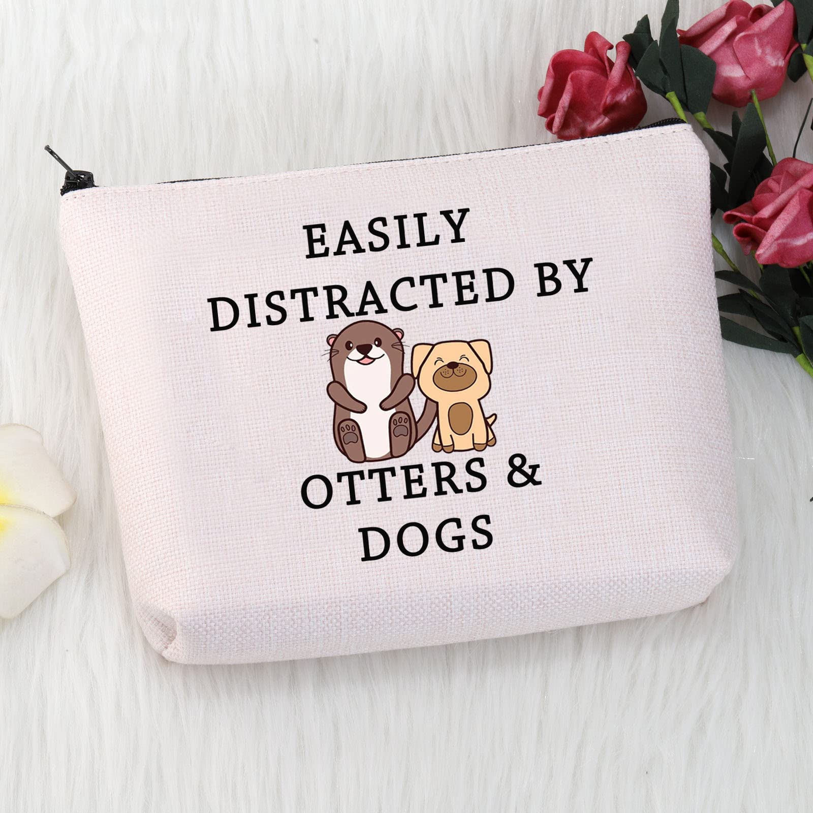 MNIGIU Otter Gift Dog Lover Makeup Bag Easily Distracted by Otters and Dogs Zipper Pouch Bag Gift (ottter dog bag)