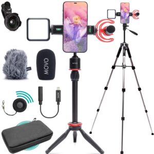 Movo iVlog1 Vlogging Kit for iPhone with Fullsize Tripod - Lightning Compatible Vlog Kit - Accessories: Shotgun Mic, Tripods, LED Light, Wide-Angle Lens for YouTube Starter Kit or iPhone Vlogging Kit