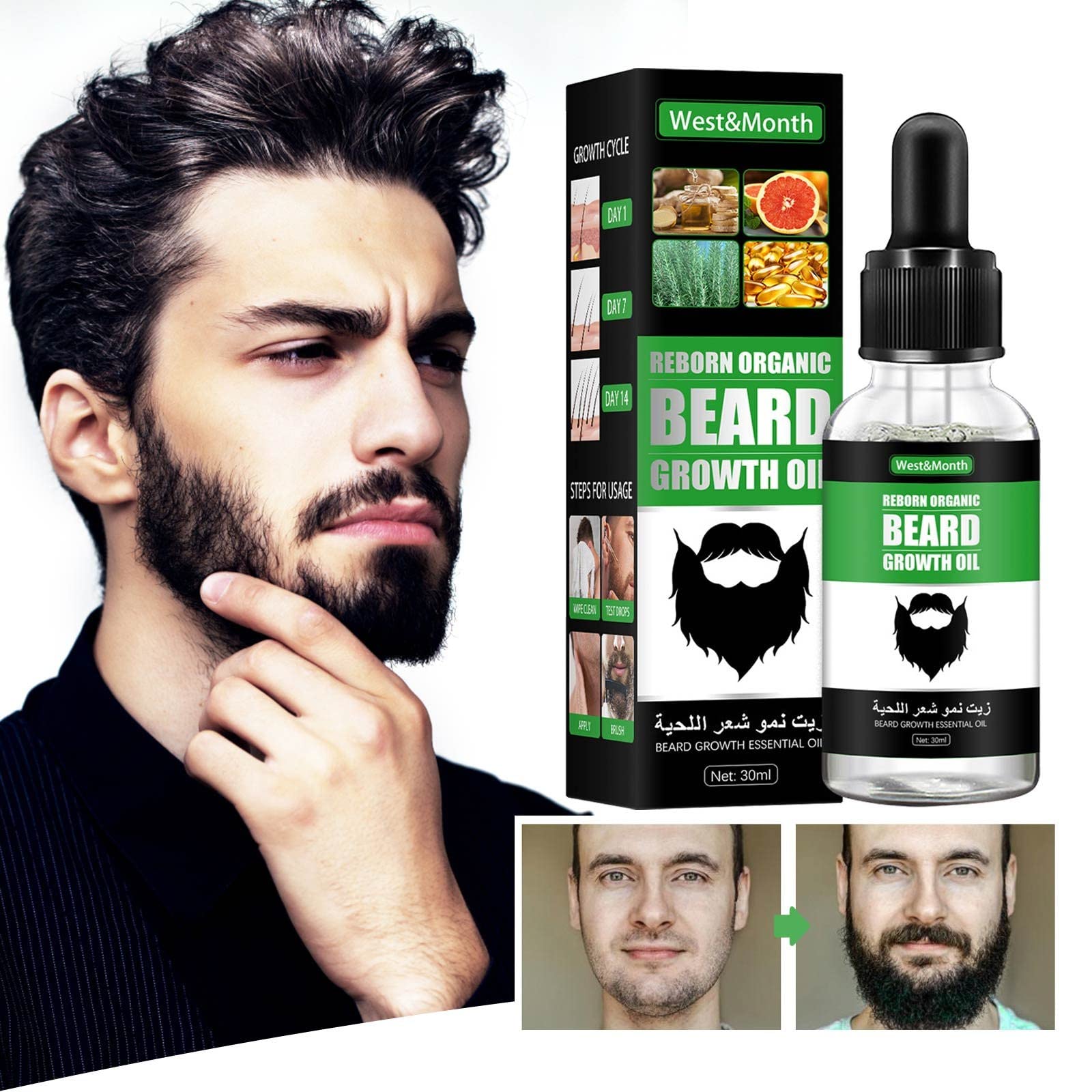 SINGOVE Natural Beard Growth Oil - Beard Oil for Men, Strengthens Beard/Mustache Growth - Beard Softners, Beard Oil to Make it Grow Fast, Mustache Oil for Men (white)