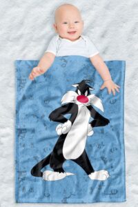 logovision looney tunes lightweight baby blanket, 30"x40", sylvester character unisex for infants girls & boys