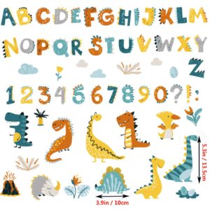 61 Pieces Cute Dinosaur Wall Stickers Enlightenment Education Numbers ABC Alphabet Wall Decals Removable Peel and Stick Nursery Wall Poster Mural for Kids Classroom Bedroom Playroom Living Room Decor