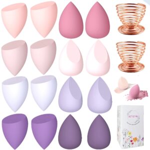 betistme makeup sponge blender for blending foundations face sponge cosmetics sponge pink purple gift package 16 sponges & 2 holders