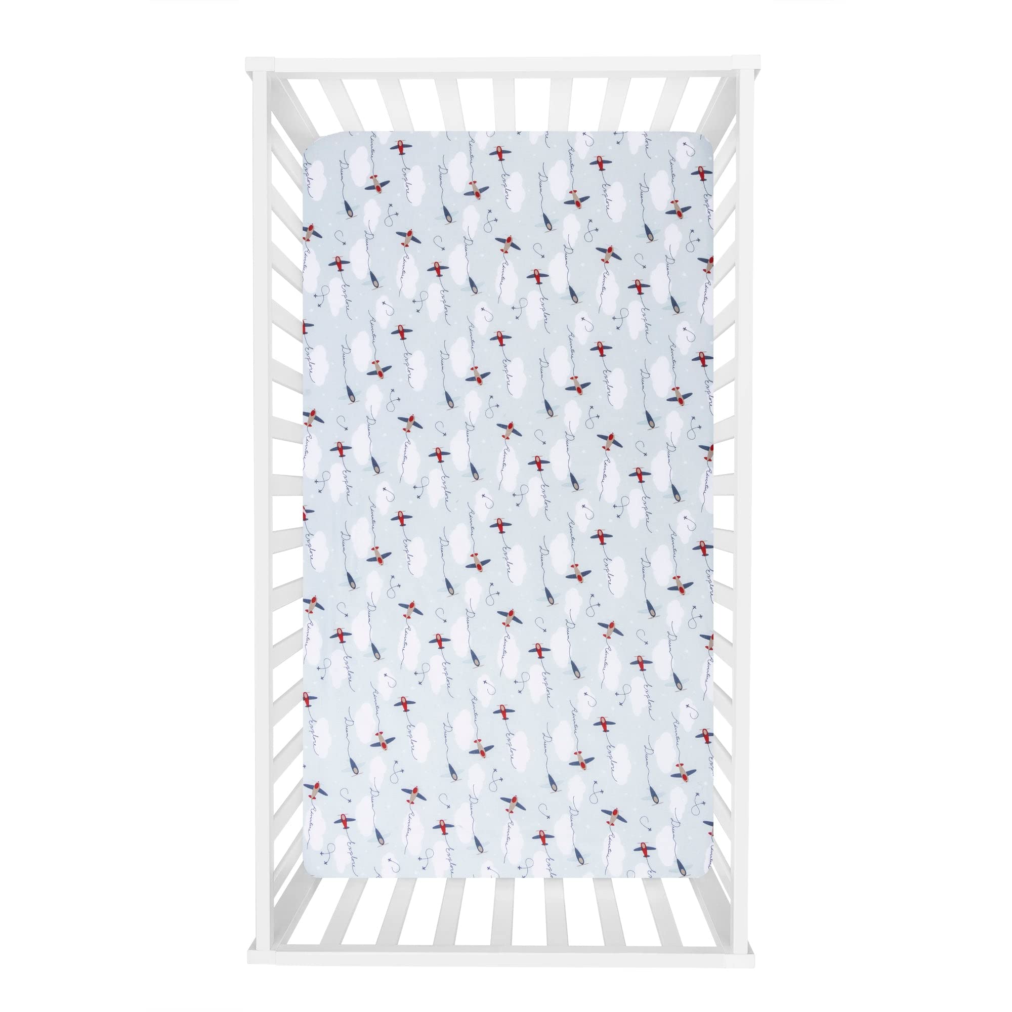 Sammy & Lou Adventure Awaits Air Traveler Breathable 3-Piece Baby Nursery Crib Bedding Set, Includes Quilt, Fitted Crib Sheet, and Crib Skirt