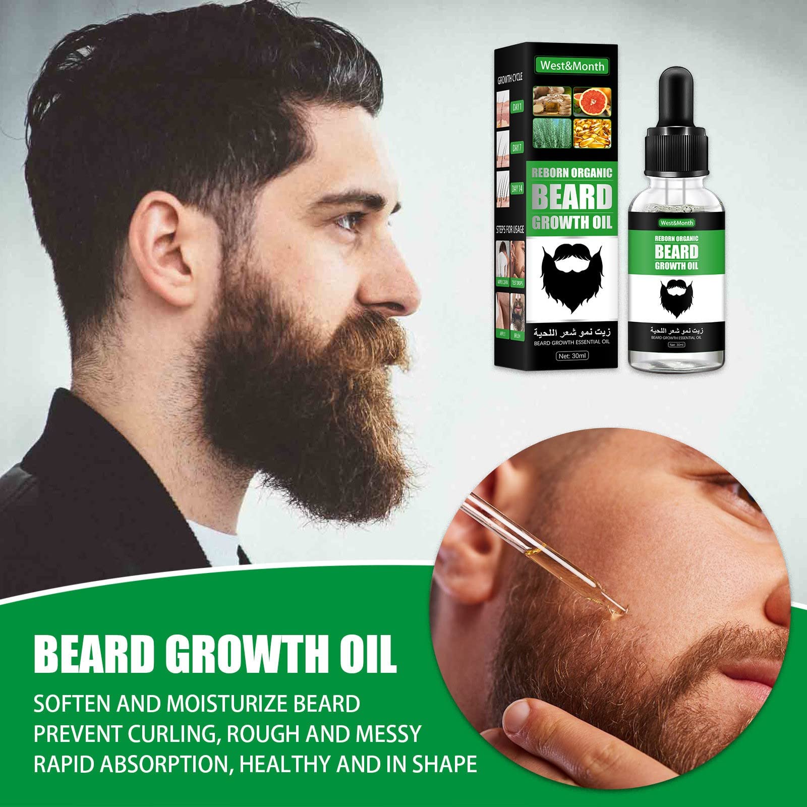 SINGOVE Natural Beard Growth Oil - Beard Oil for Men, Strengthens Beard/Mustache Growth - Beard Softners, Beard Oil to Make it Grow Fast, Mustache Oil for Men (white)