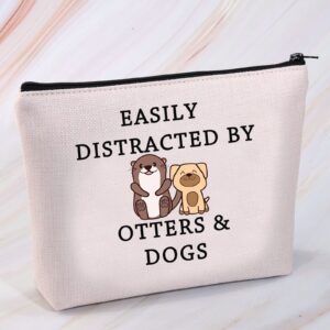 MNIGIU Otter Gift Dog Lover Makeup Bag Easily Distracted by Otters and Dogs Zipper Pouch Bag Gift (ottter dog bag)