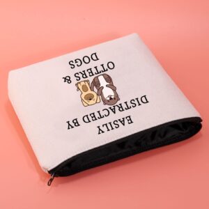 MNIGIU Otter Gift Dog Lover Makeup Bag Easily Distracted by Otters and Dogs Zipper Pouch Bag Gift (ottter dog bag)