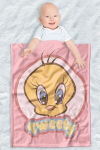 logovision looney tunes lightweight baby blanket, 30"x40", retro tweety unisex for infants girls & boys