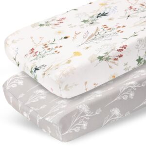 pobibaby - 2 pack premium changing pad cover - ultra-soft jersey knit, stylish floral pattern, safe and snug for baby (wildflower)