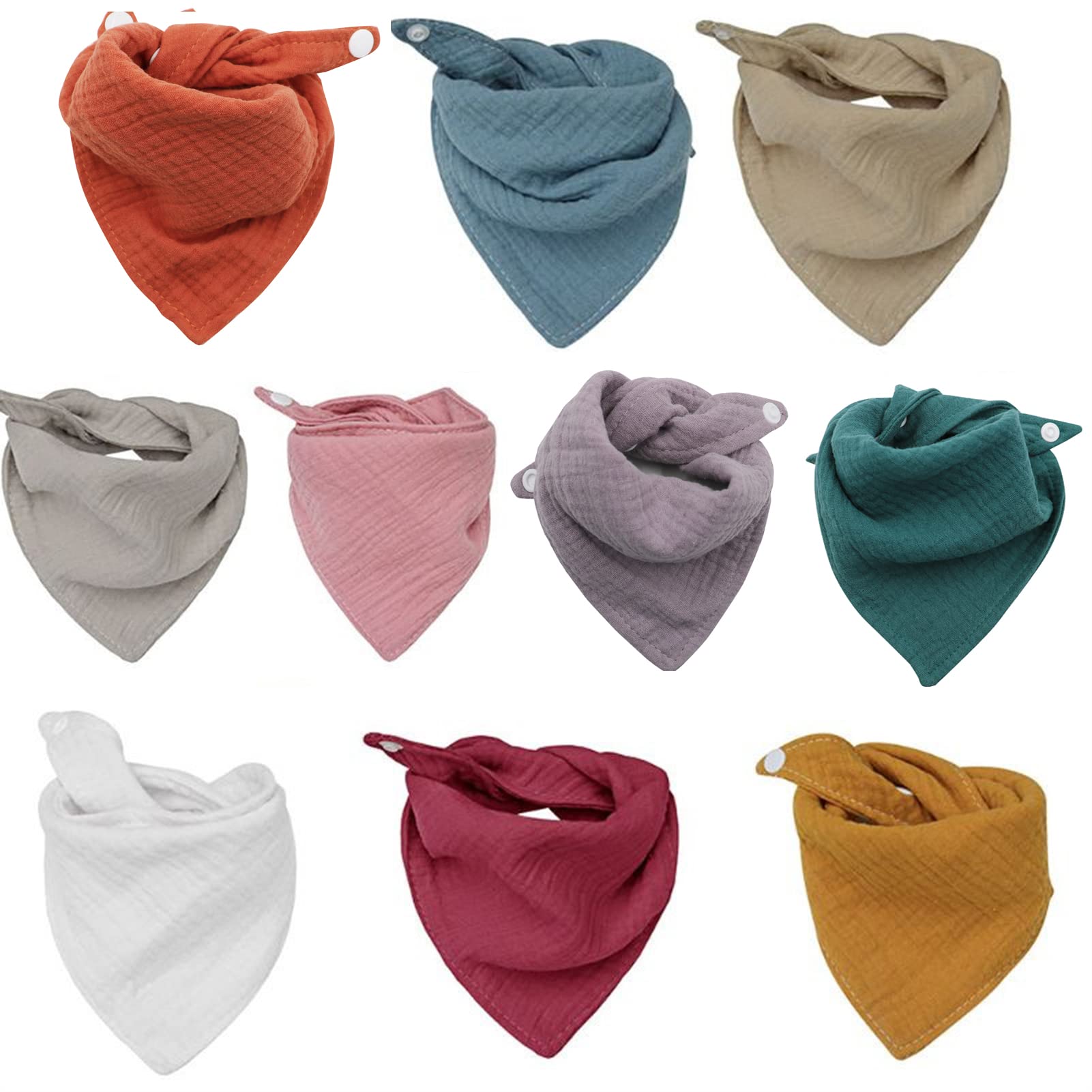 Liveinu Baby Bandana Bibs Organic Muslin Drool Bibs for Baby Boys & Girls Bandana Scarf Bib with Snaps 10 Pack Neutral Solid Colors