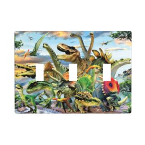 3 Gang Triple Toggle Dinosaur Light Switch Wall Plate Cover Kids Boys Play Room Decor Decorative Faceplate Cool Fun Wallplate for Playroom Playground Decorate