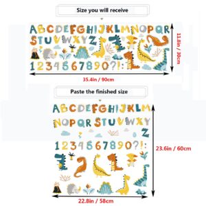 61 Pieces Cute Dinosaur Wall Stickers Enlightenment Education Numbers ABC Alphabet Wall Decals Removable Peel and Stick Nursery Wall Poster Mural for Kids Classroom Bedroom Playroom Living Room Decor