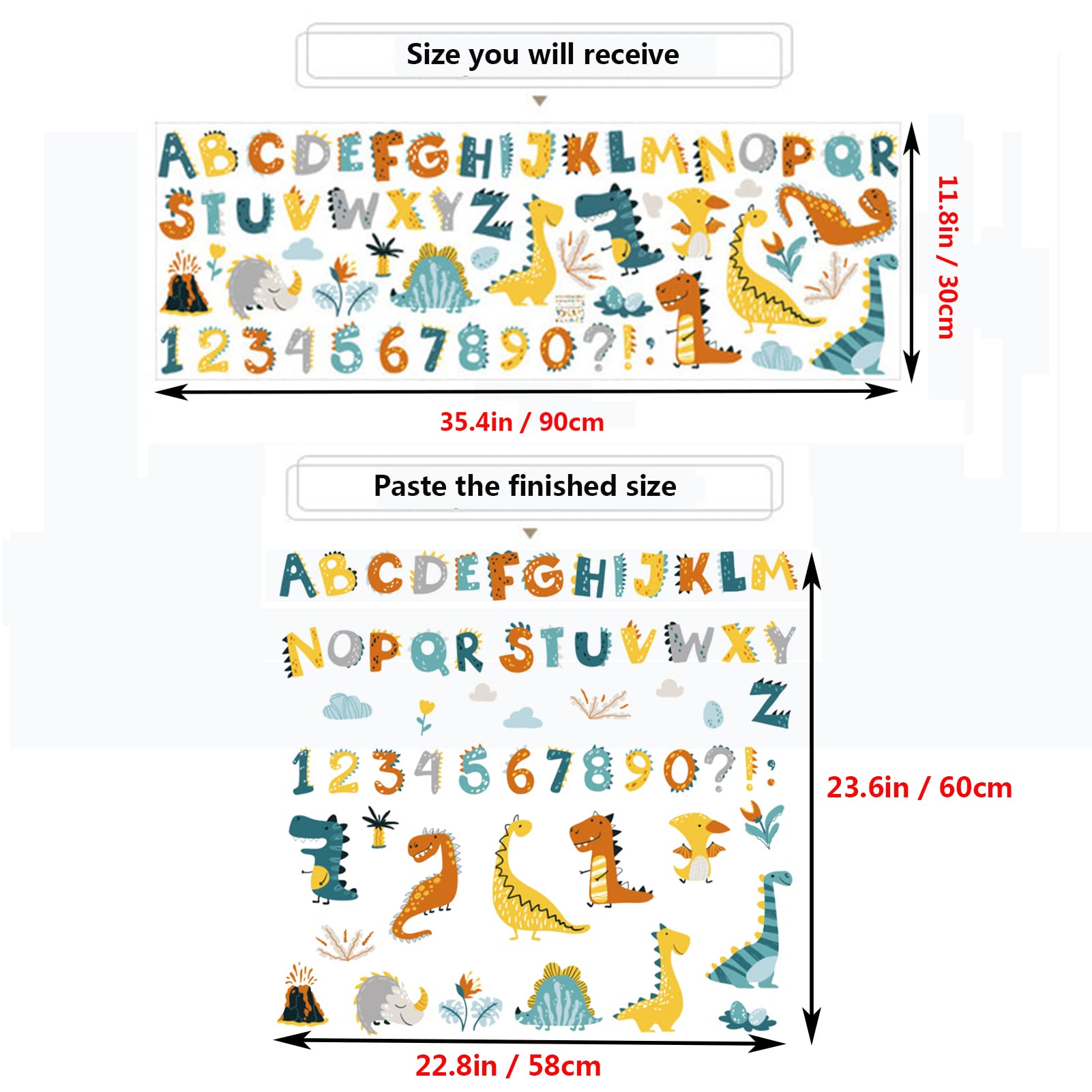 61 Pieces Cute Dinosaur Wall Stickers Enlightenment Education Numbers ABC Alphabet Wall Decals Removable Peel and Stick Nursery Wall Poster Mural for Kids Classroom Bedroom Playroom Living Room Decor