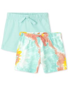 the children's place 2 pack baby girls shorts 2-pack, blue/tie dye, 9-12 months