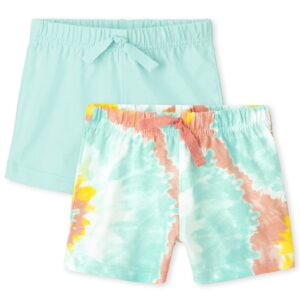 The Children's Place 2 Pack Baby Girls Shorts 2-Pack, Blue/Tie Dye, 9-12 Months