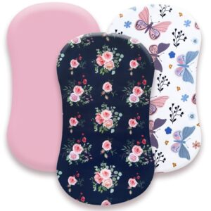 amrose 3 pack heavenly soft bassinet sheets for baby girls, universal fitted for various cradle and bassinet mattress pad, silk touch gentle breathable microfiber, floral & butterfly