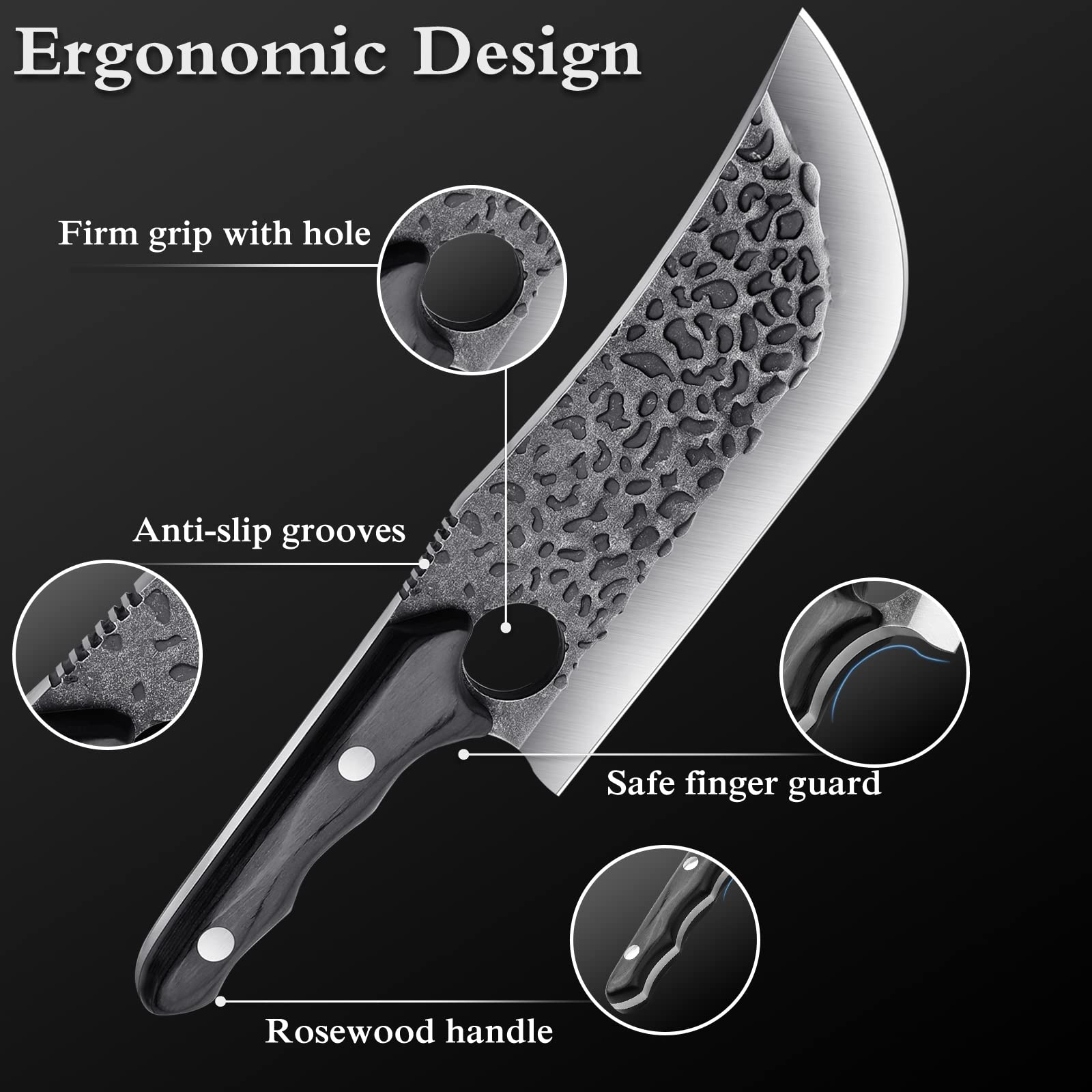 Moontay Meat Cleaver Knife & High Carbon Steel Boning Knives