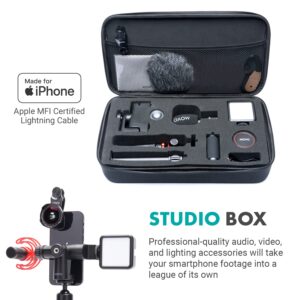 Movo iVlog1 Vlogging Kit for iPhone with Fullsize Tripod - Lightning Compatible Vlog Kit - Accessories: Shotgun Mic, Tripods, LED Light, Wide-Angle Lens for YouTube Starter Kit or iPhone Vlogging Kit