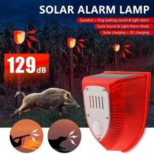 2Pack Solar Security Light Alarm,WONFAST Waterproof PIR 6LED Motion Sensor Flashing Light,129dB Gunshot Sounds & Dog Barking Sound Warning Strobe Night Lamp for Outdoor Farm Barn Villa Yard