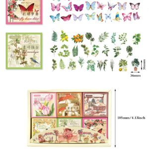 Cute Scrapbook Stickers Pack（300 Pieces）Butterfly Mushroom Flower Angel Peter Rabbit Small Size Decal Seals Set for Planner,Bullet Journaling,Junk Journal,Retro Crafts,Decoupage Stationary Supplies(Secret Garden)