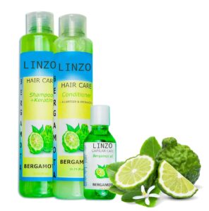 linzo bergamota shampoo, conditioner and oil pack for hair growth to stop hair loss. grow hair