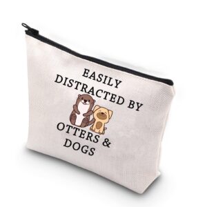 mnigiu otter gift dog lover makeup bag easily distracted by otters and dogs zipper pouch bag gift (ottter dog bag)