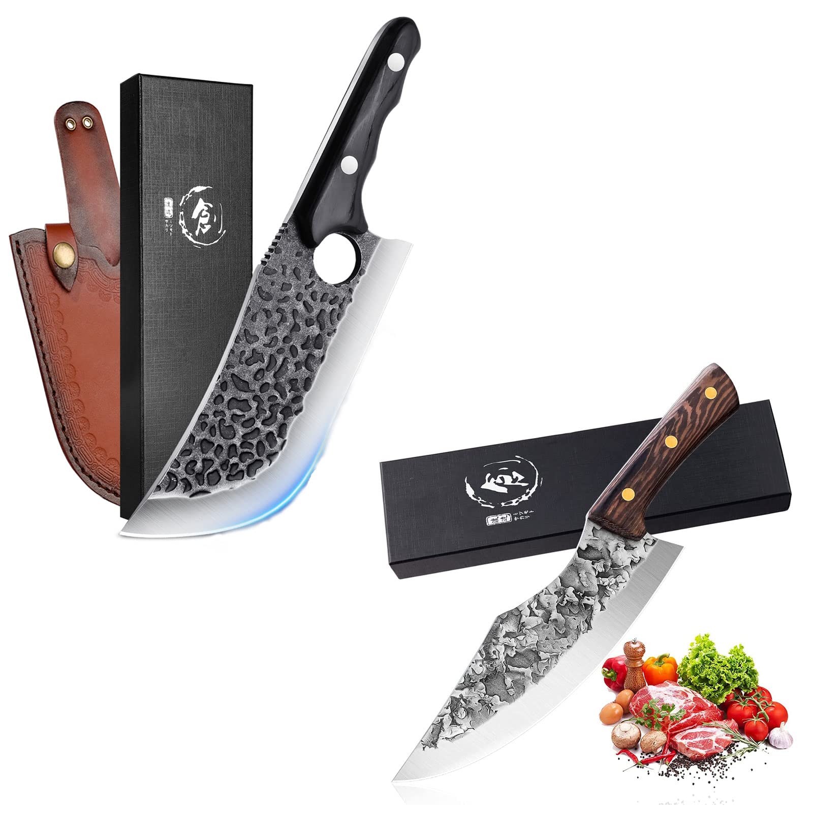 Moontay Meat Cleaver Knife & High Carbon Steel Boning Knives