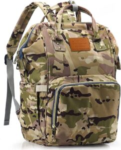 limhoo diaper bag backpack for men dad, waterproof large canvas camo nappy bags, baby care bag (camo)