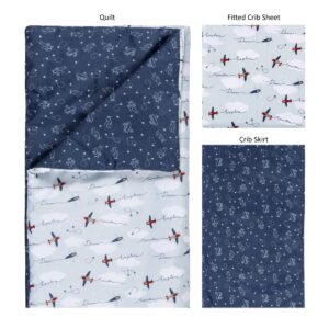 Sammy & Lou Adventure Awaits Air Traveler Breathable 3-Piece Baby Nursery Crib Bedding Set, Includes Quilt, Fitted Crib Sheet, and Crib Skirt