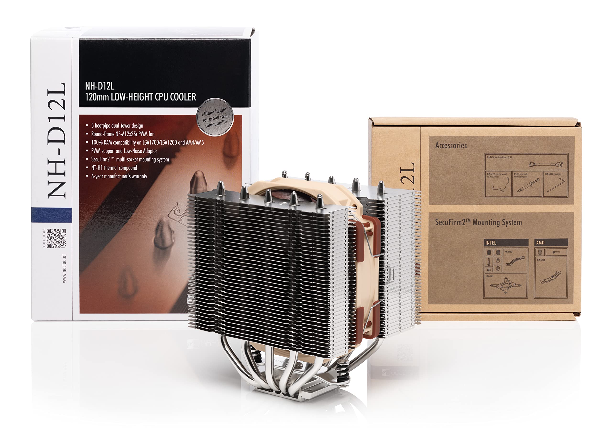 Noctua NH-D12L, Low-Height Dual-Tower CPU Cooler (120mm, Brown)