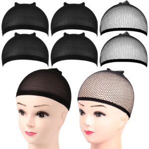 fandamei 6pcs wig cap, 4pcs black nylon wig caps with 2pcs black mesh wig cap net. black wig caps for women, closed end hair mesh net wig caps. wig caps for halloween, cosplay.