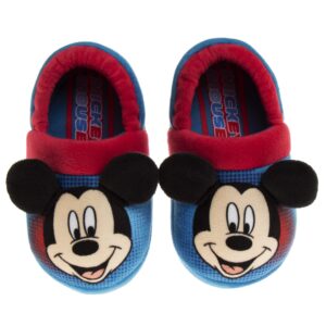 disney mickey mouse boys slippers - plush lightweight warm comfort soft aline house kids shoes slippers - blue/red (size 7-8 toddler)