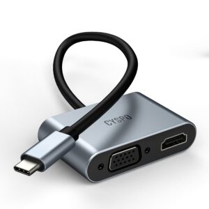 cyspo usb c to vga, hdmi, usb type c adapter, mirror or extend laptop screen, supports 4k video, compatible with macbook, ipad pro