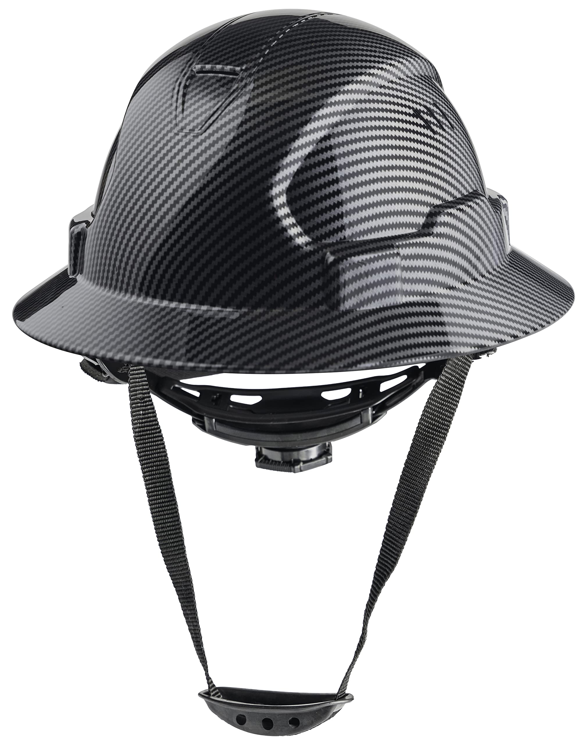 Full Brim Hard Hats Construction OSHA Approved Vented Safety Helmet Hard Hat, Cascos De Construccion Work Hardhat for Men/Women Custom Carbon Design 6 Point Ratcheting with Chin Strap (Black Graph)