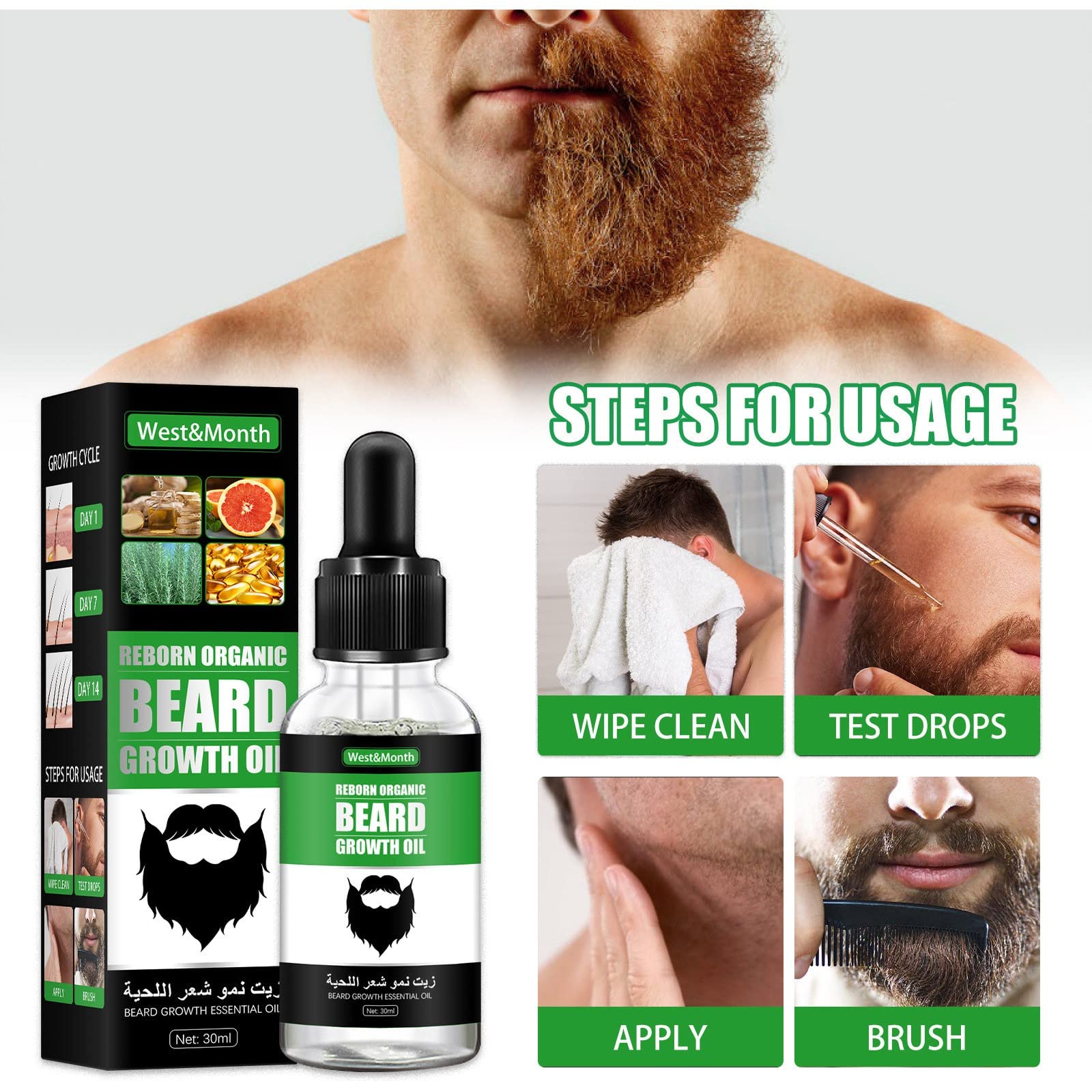 SINGOVE Natural Beard Growth Oil - Beard Oil for Men, Strengthens Beard/Mustache Growth - Beard Softners, Beard Oil to Make it Grow Fast, Mustache Oil for Men (white)