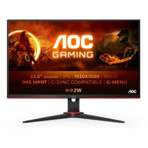 aoc gaming 24g2spu - 24 inch fhd gaming monitor, 165hz, ips, 1ms mprt, height adjust, speakers, freesync premium, usb hub (1920 x 1080 @ 165hz, 250 cd/m², hdmi 1.4 / dp 1.2 / usb 3.2), black