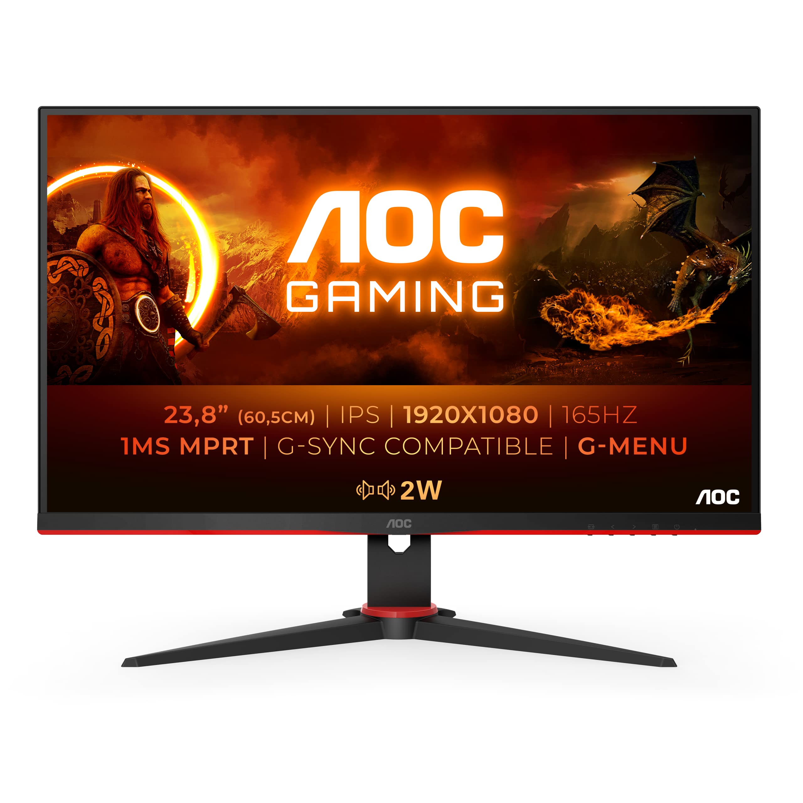 AOC Gaming 24G2SPU - 24 Inch FHD Gaming Monitor, 165Hz, IPS, 1ms MPRT, Height Adjust, Speakers, freesync Premium, USB HUB (1920 x 1080 @ 165Hz, 250 cd/m², HDMI 1.4 / DP 1.2 / USB 3.2), Black