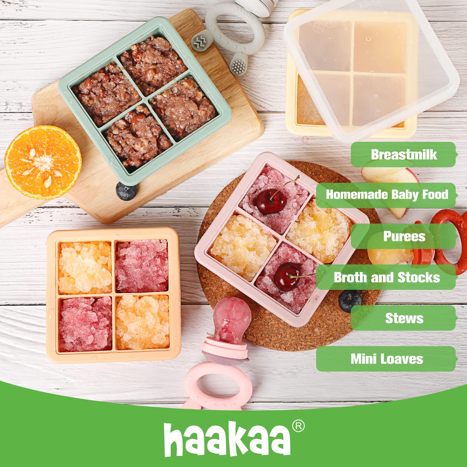 haakaa Breastmilk Baby Food Mold,Baby Fresh Food Freezer Tray with Lid, Perfect for Homemade Baby Food, Vegetable & Fruit Purees,6 Compartment,Green