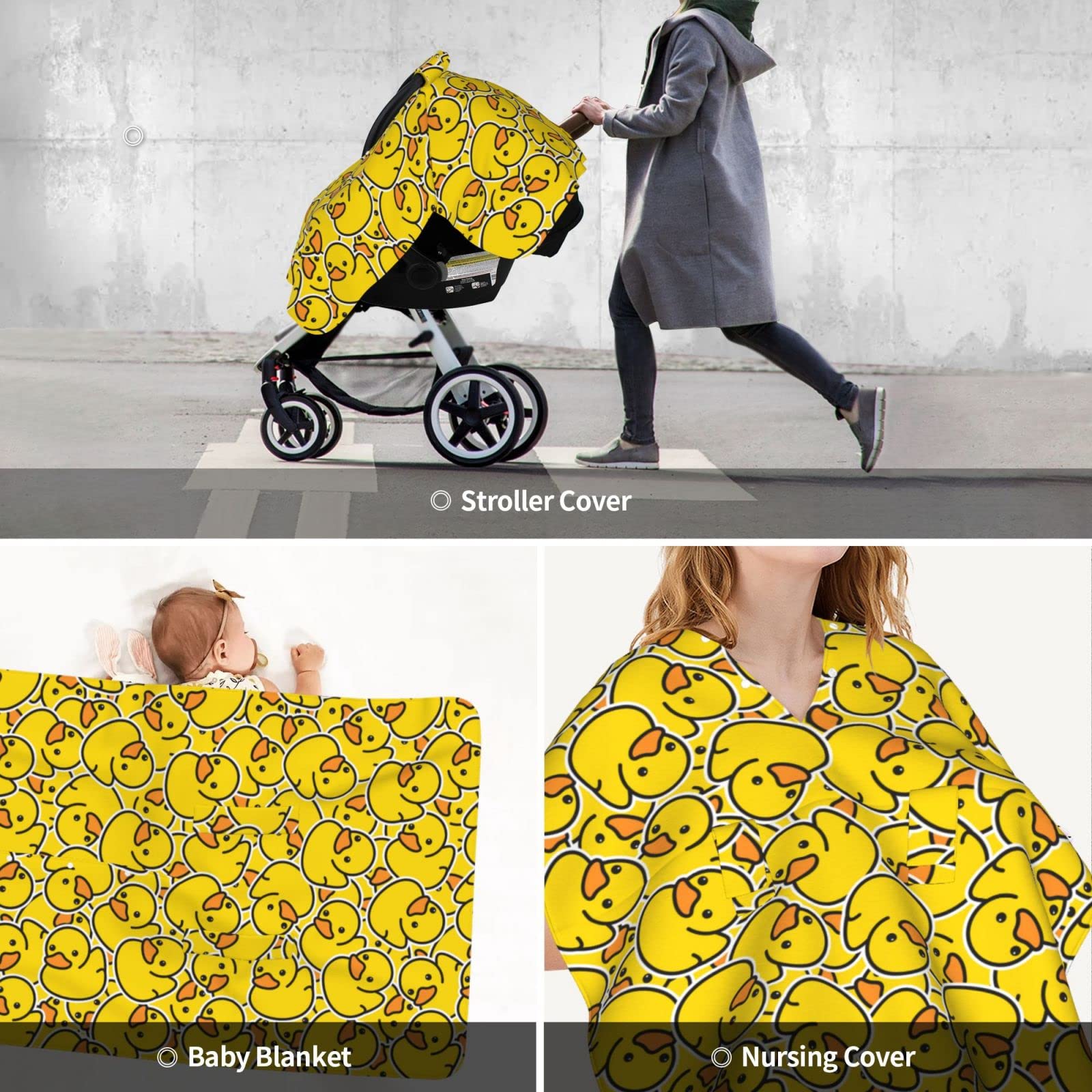 KiuLoam Rubber Ducky Cartoon Baby Car Seat Canopy, Nursing Cover for Mom Breastfeeding Scarf, Infant Car Seat Cover/Multiuse Baby Stroller Covers for Babies Boys Girls