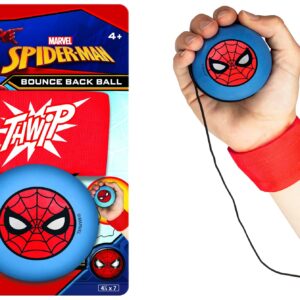 JA-RU Marvel Spiderman Sports Wrist Bounce Back Balls (1Unit) Returning Bouncy Ball Toys, Foam String Attached Rebound. Stuffers Kids & Adults Fidget Stress Toy 6820-1