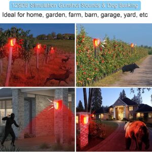 2Pack Solar Security Light Alarm,WONFAST Waterproof PIR 6LED Motion Sensor Flashing Light,129dB Gunshot Sounds & Dog Barking Sound Warning Strobe Night Lamp for Outdoor Farm Barn Villa Yard